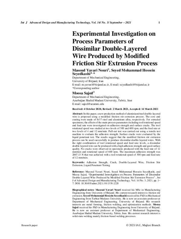 (PDF) Experimental Investigation on Process Parameters of Dissimilar Double-Layered Wire ...
