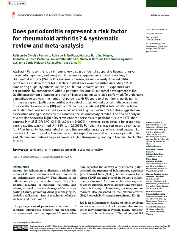 Pdf Does Periodontitis Represent A Risk Factor For Rheumatoid
