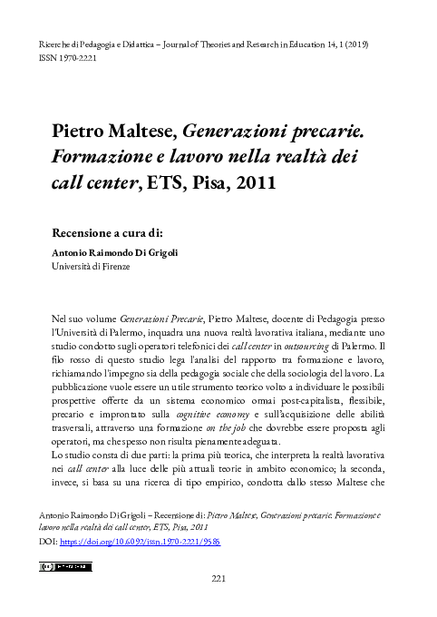 (PDF) Recensione di: Pietro Maltese, Generazioni precarie. Formazione e ...