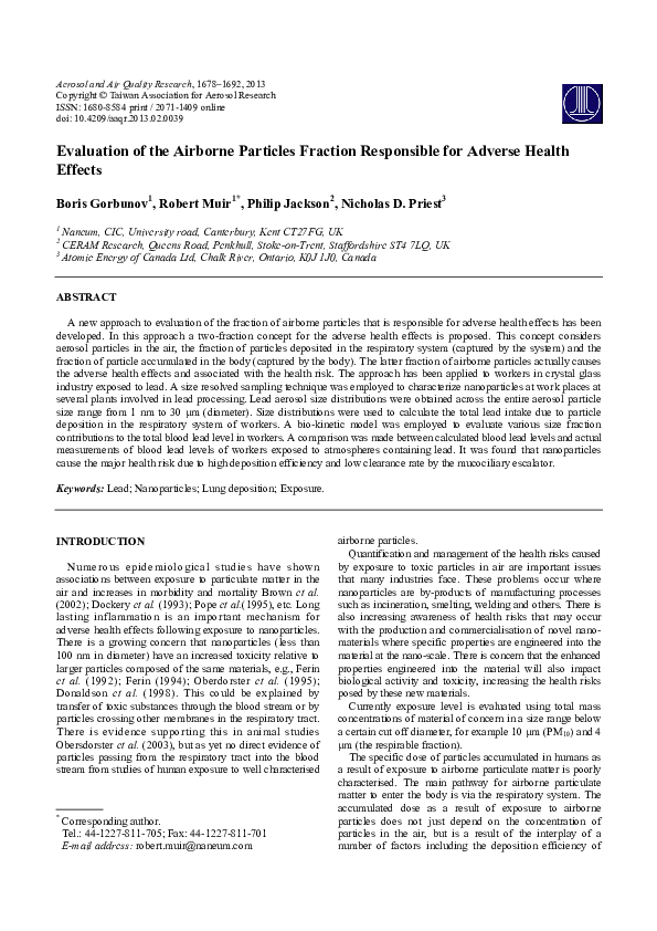 (PDF) Health Risks of Airborne Particles in Workers