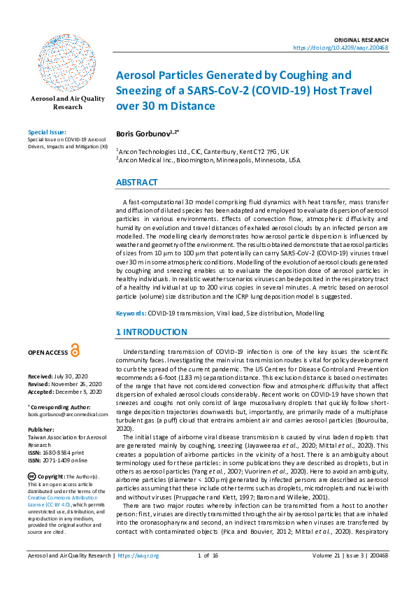 (PDF) Aerosol Particles Generated by Coughing and Sneezing of a SARS ...