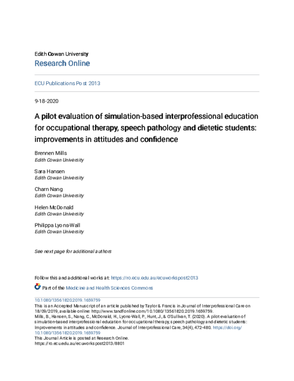 (PDF) A pilot evaluation of simulation-based interprofessional education for occupational ...