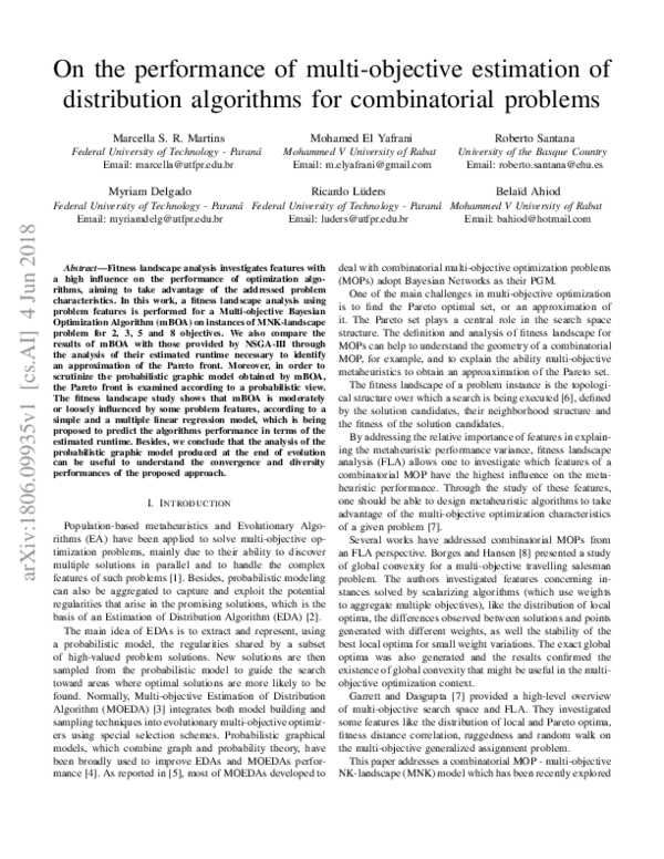 Pdf On The Performance Of Multi Objective Estimation Of Distribution