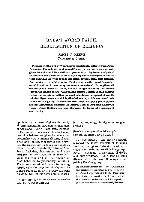 (PDF) Baha'i World Faith: Redefinition of Religion