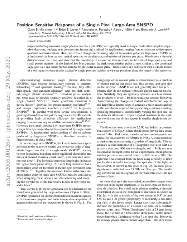 (PDF) Position Sensitive Response of a Single-Pixel Large-Area SNSPD
