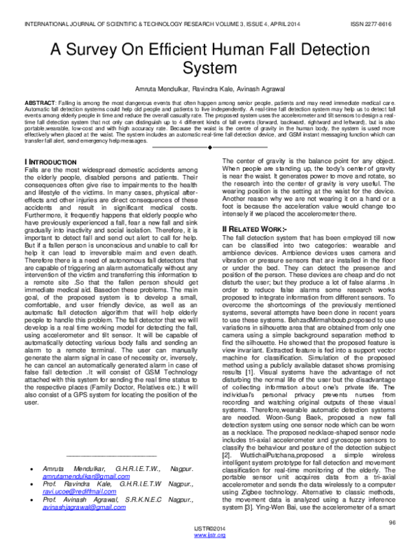 (PDF) A Survey On Efficient Human Fall Detection System