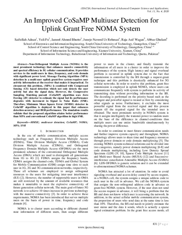 (PDF) An Improved CoSaMP Multiuser Detection for Uplink Grant Free NOMA System