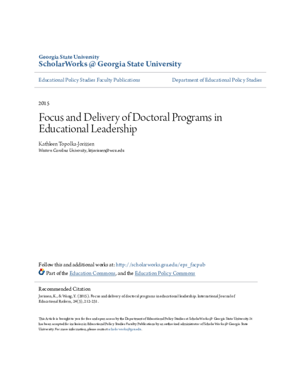 (PDF) Focus and Delivery of Doctoral Programs in Educational Leadership
