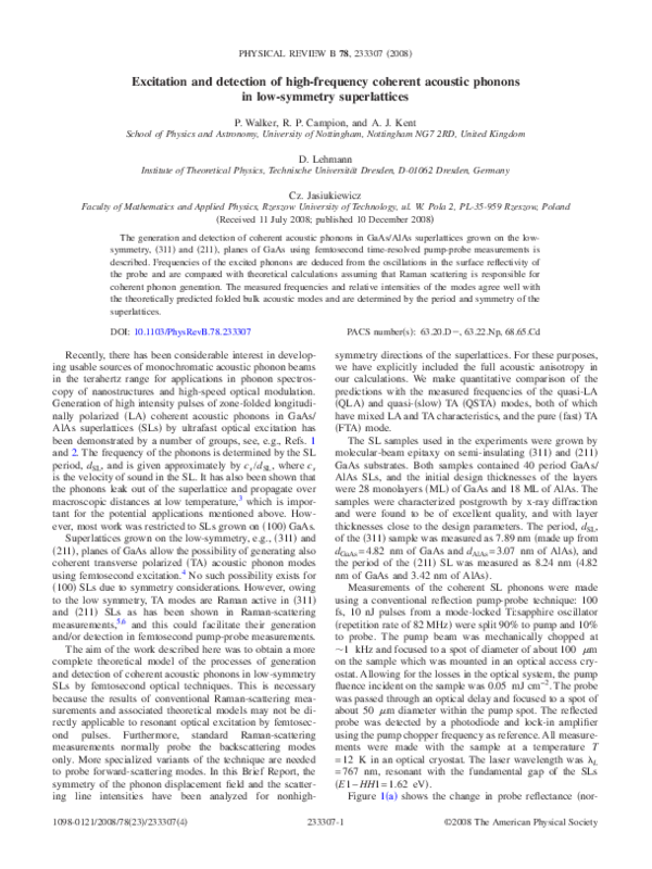 (PDF) Excitation and detection of high-frequency coherent acoustic phonons in low-symmetry ...