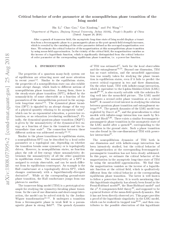 (PDF) Critical behavior of order parameter at the nonequilibrium phase ...