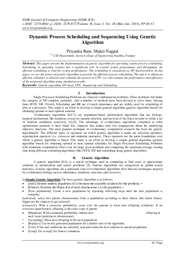 (PDF) Dynamic Process Scheduling and Sequencing Using Genetic Algorithm