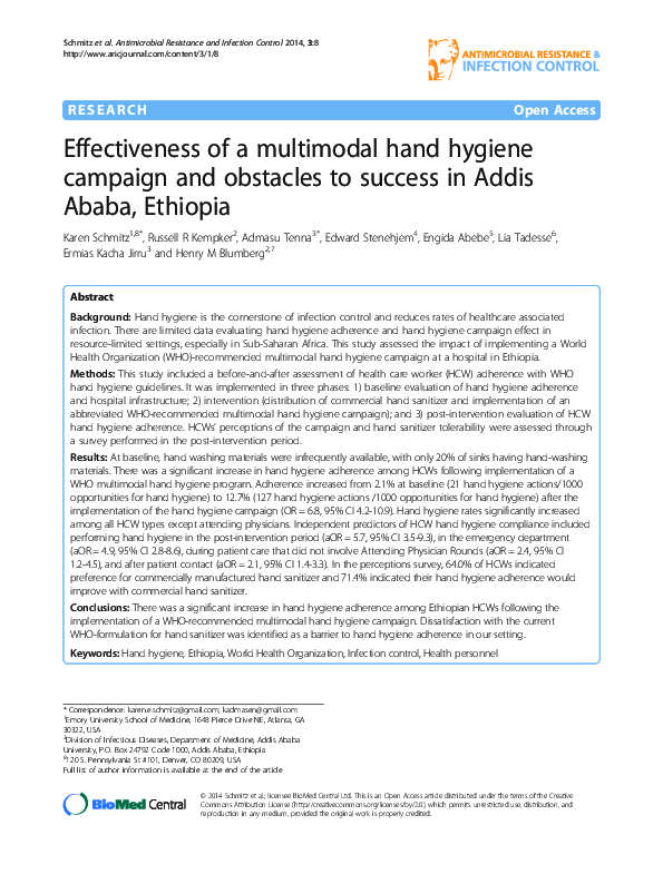 (PDF) Effectiveness of a multimodal hand hygiene campaign and obstacles ...