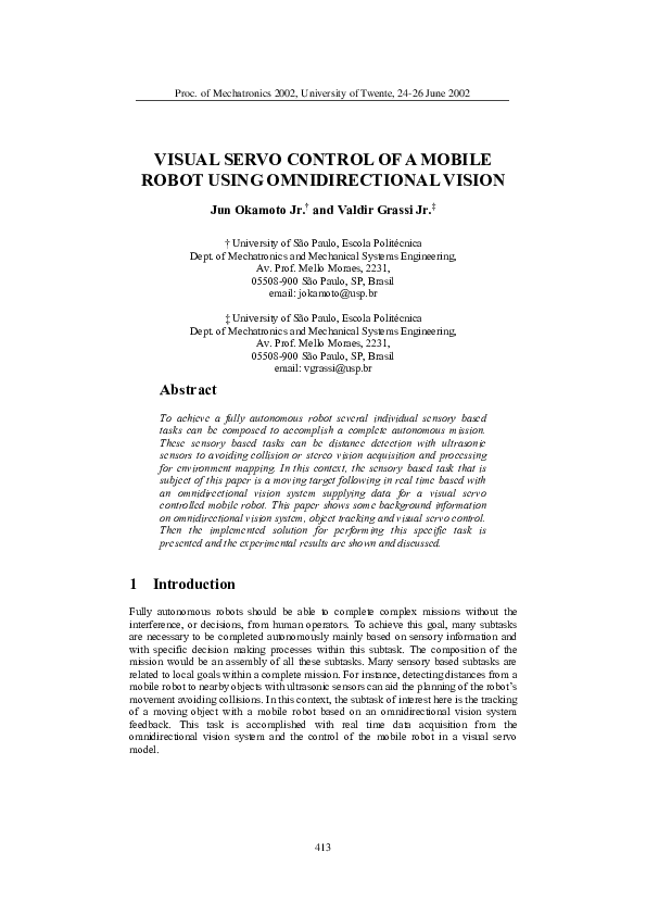 (PDF) Visual servo control of a mobile robot using omnidirectional vision