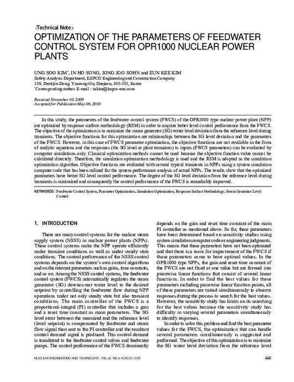 (PDF) Optimization of the Parameters of Feedwater Control System for ...