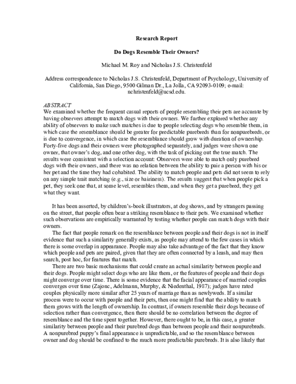 (PDF) Research Report Do Dogs Resemble Their Owners?
