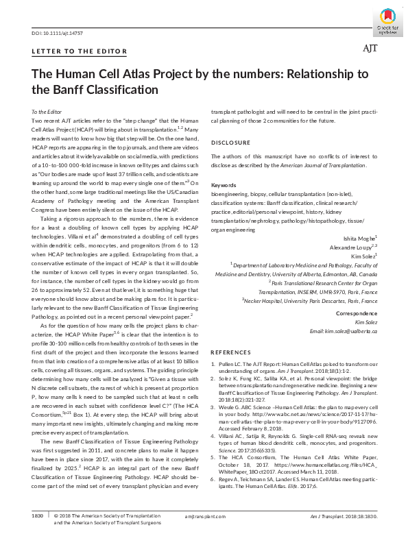 (PDF) The Human Cell Atlas Project by the Numbers - Relationship to the ...