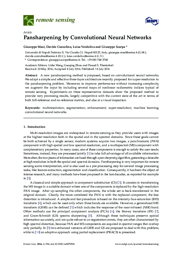 (PDF) Pansharpening by Convolutional Neural Networks