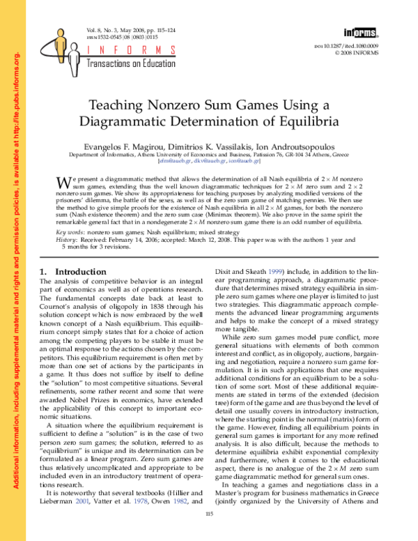 (PDF) Teaching Nonzero Sum Games Using a Diagrammatic Determination of ...