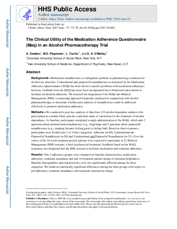 (PDF) The clinical utility of the Medication Adherence Questionnaire ...