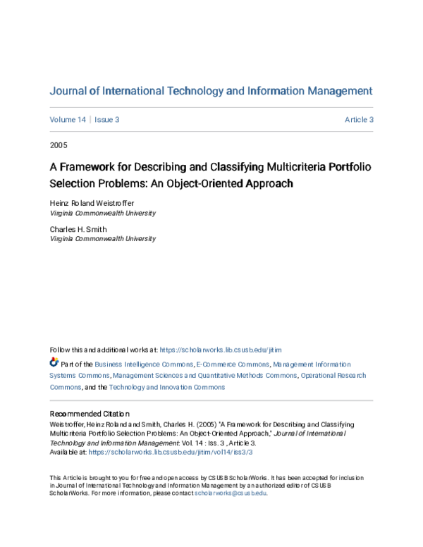 (PDF) A Framework for Describing and Classifying Multicriteria Portfolio Selection Problems: An ...