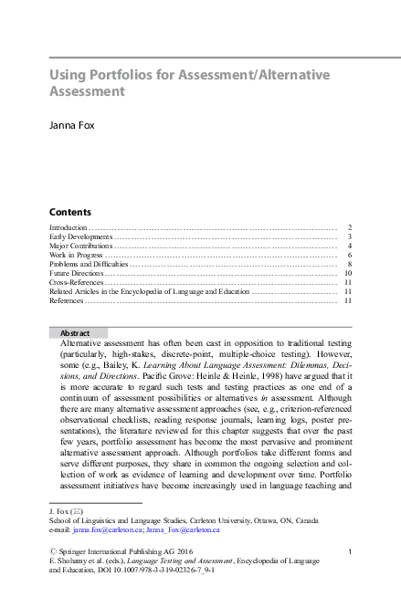 (PDF) Using Portfolios for Assessment/Alternative Assessment