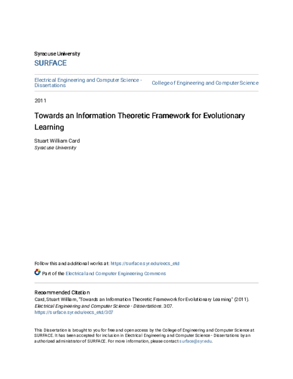 (PDF) Towards an Information Theoretic Framework for Evolutionary Learning