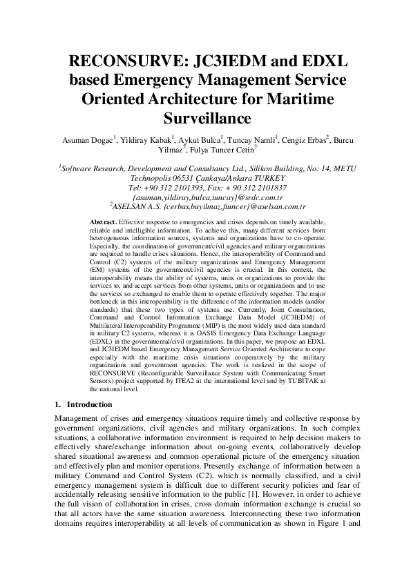 (PDF) RECONSURVE: JC3IEDM and EDXL based Emergency Management Service ...