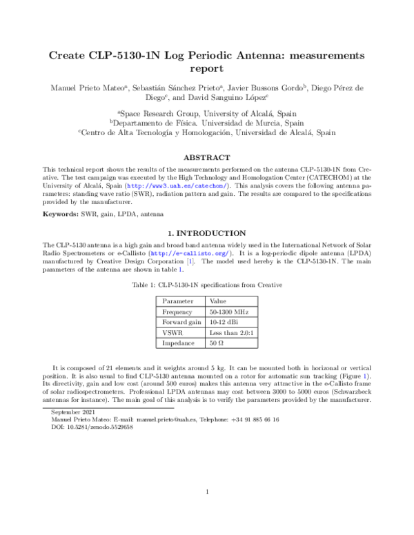 (PDF) Create CLP-5130-1N Log Periodic Antenna: measurements report