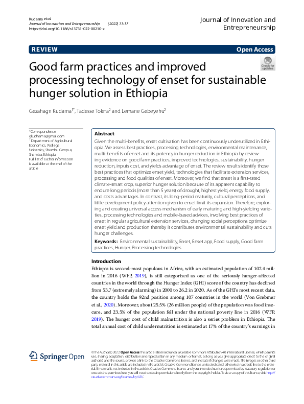 (PDF) Good farm practices and improved processing technology of enset ...