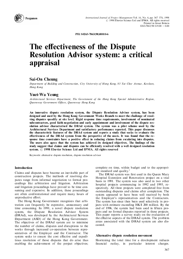 (PDF) The effectiveness of the Dispute Resolution Advisor system: a critical appraisal