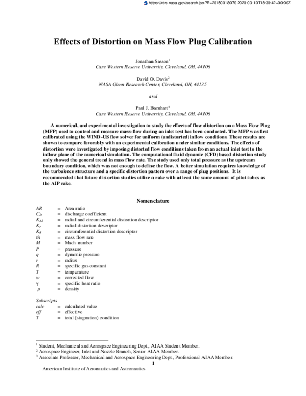 (PDF) Effects of Distortion on Mass Flow Plug Calibration