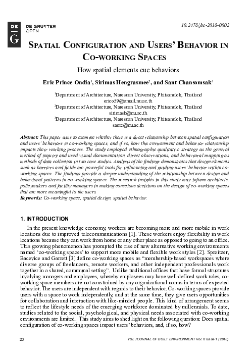 (PDF) Spatial Configuration and Users’ Behavior in Co-Working Spaces