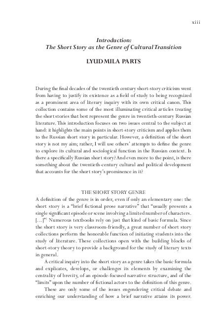 Introduction: The Short Story as the Genre of Cultural Transition