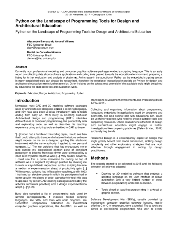 (PDF) Python on the Landscape of Programming Tools for Design and ...