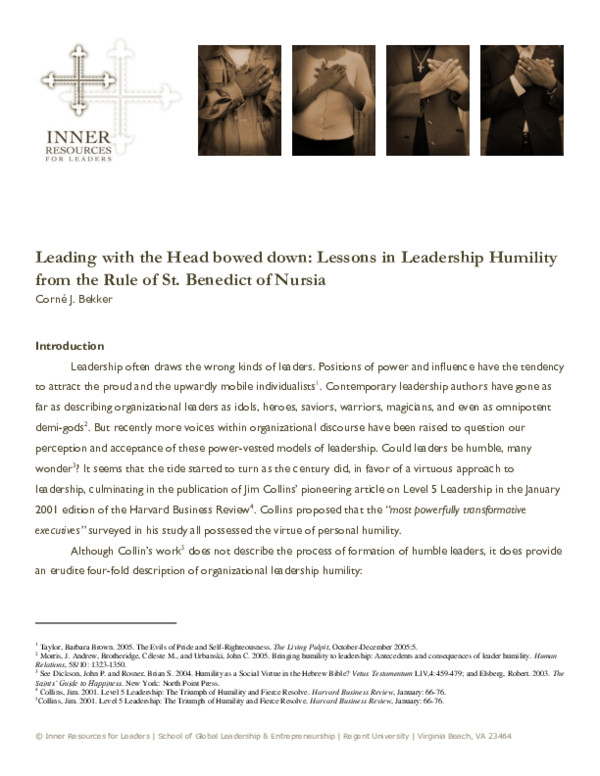 (PDF) Leading with the Head bowed down: Lessons in Leadership Humility from the Rule of St ...