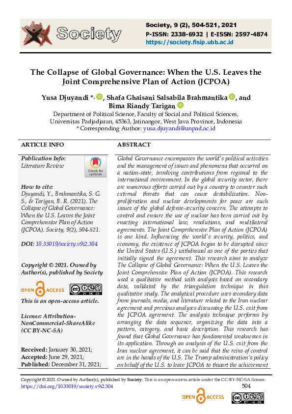 (PDF) The Collapse of Global Governance: When the US Leaves the Joint ...