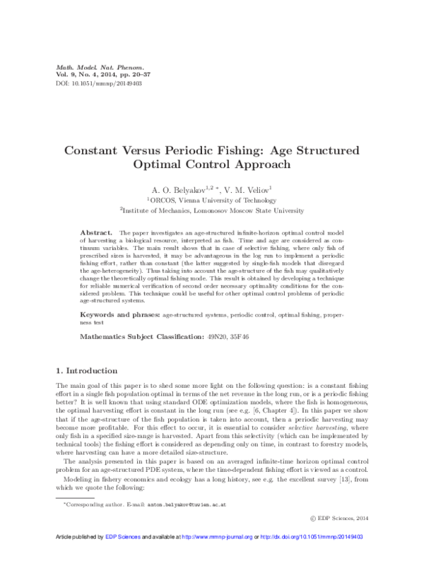 (PDF) Constant Versus Periodic Fishing: Age Structured Optimal Control Approach