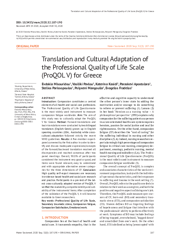 (PDF) Translation and Cultural Adaptation of the Professional Quality ...