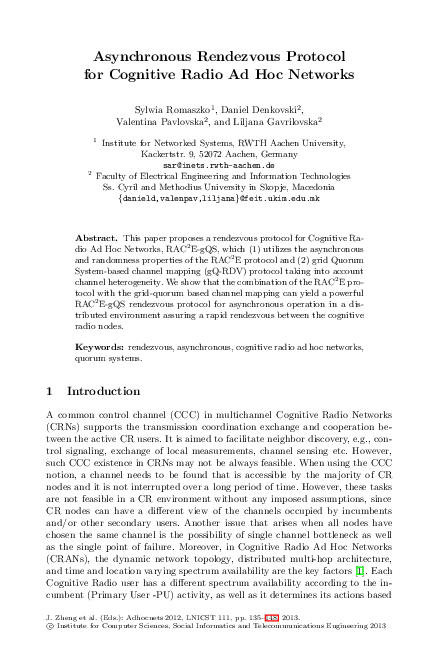 (PDF) Asynchronous Rendezvous Protocol for Cognitive Radio Ad Hoc ...