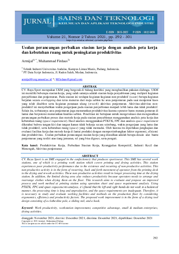 (PDF) Usulan Perancangan Perbaikan Stasiun Kerja Dengan Analisis Peta ...