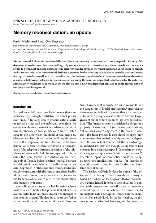 (PDF) Memory reconsolidation: an update