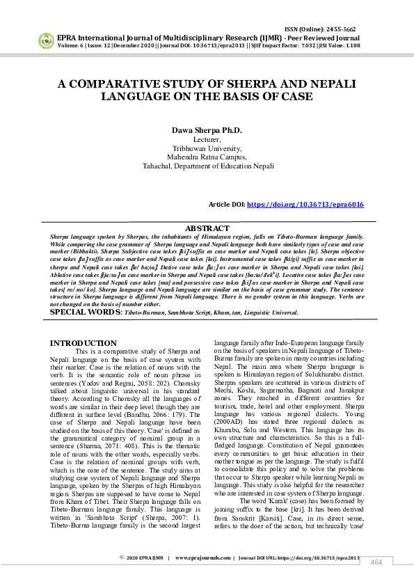 (PDF) A Comparative Study of Sherpa and Nepali Language on the Basis of ...