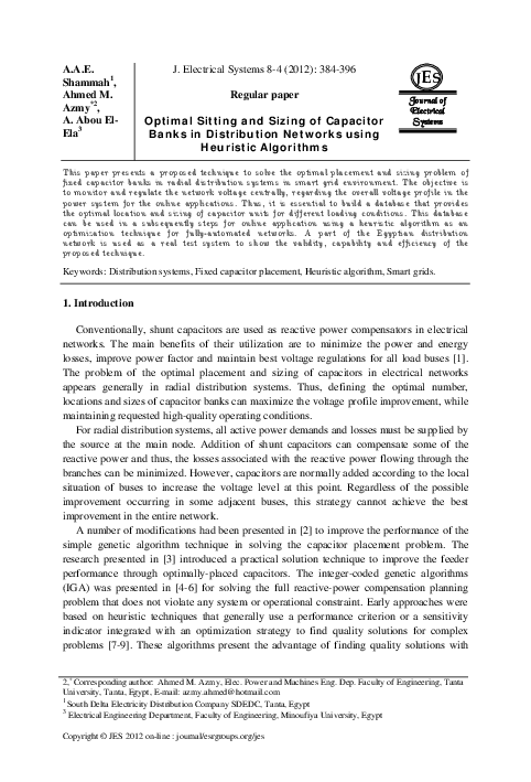 (PDF) Optimal Sitting and Sizing of Capacitor Banks in Distribution Networks using