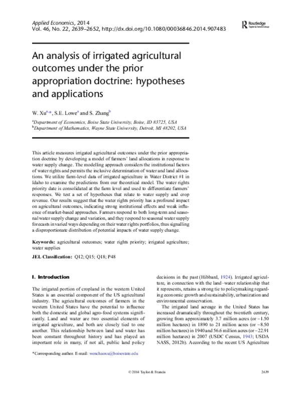 (PDF) An analysis of irrigated agricultural outcomes under the prior ...