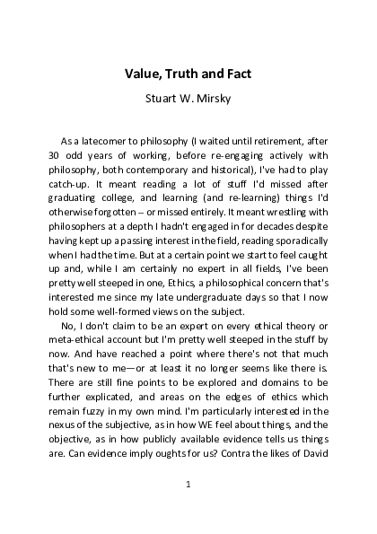 (PDF) Value, Truth and Fact