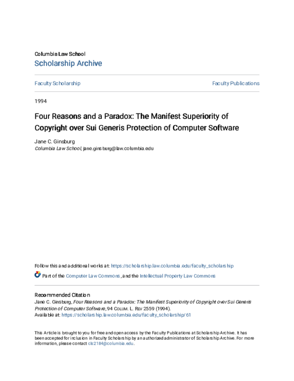 (PDF) Four Reasons and a Paradox: The Manifest Superiority of Copyright ...