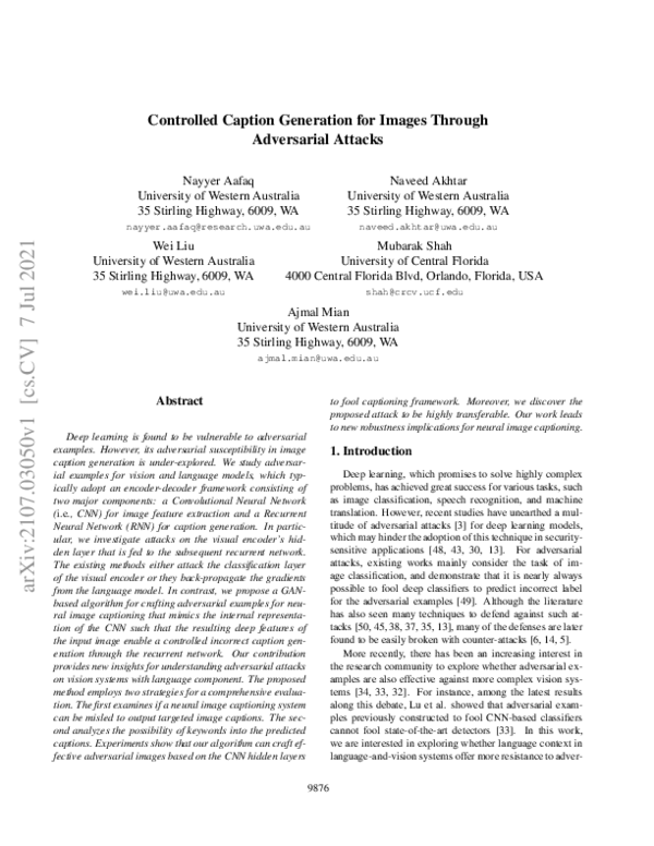(PDF) Controlled Caption Generation for Images Through Adversarial Attacks