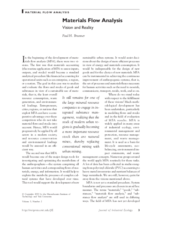 (PDF) Materials Flow Analysis: Vision and Reality