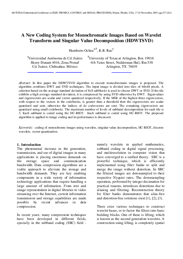 (PDF) A New Coding System for Monochromatic Images Based on Wavelet ...