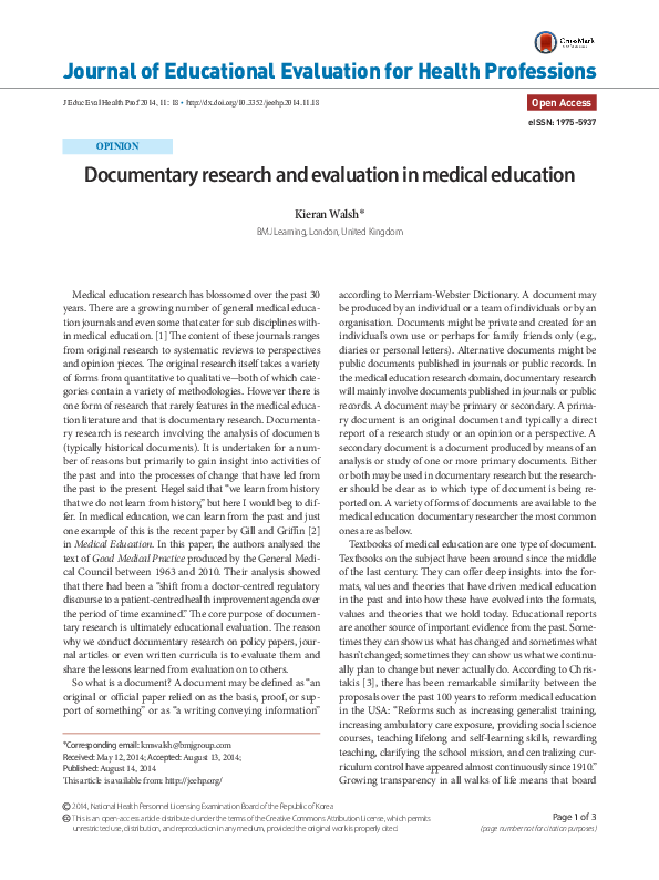 (PDF) Documentary research and evaluation in medical education